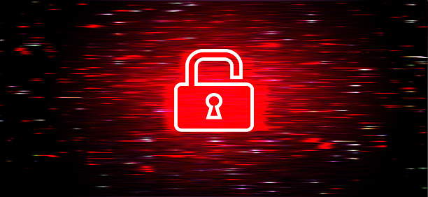 Abstract Technology Binary Code Red Background With Lock Stock Illustration Download Image Now