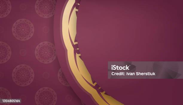 Template Spanduk Burgundy Dengan Ornamen Emas Vintage Untuk Desain Di