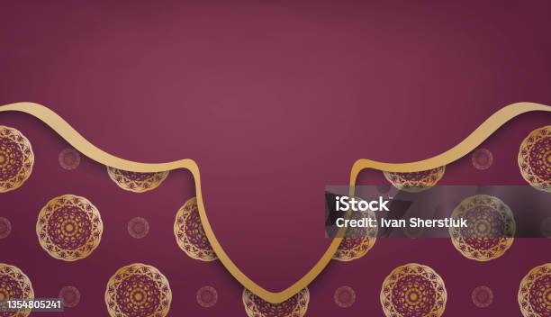 Template Spanduk Burgundy Dengan Ornamen Emas Vintage Untuk Desain Logo