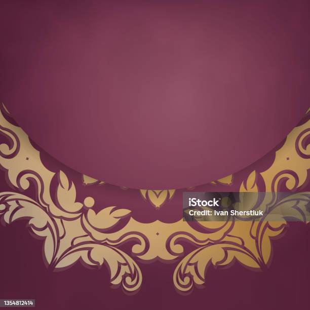Template Kartu Pos Warna Burgundy Dengan Pola Emas India Untuk Desain