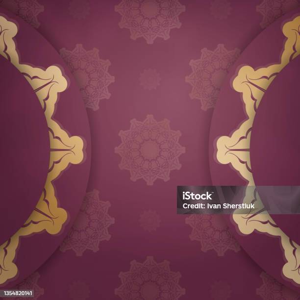 Template Kartu Pos Dalam Warna Burgundy Dengan Pola Emas Mewah Untuk