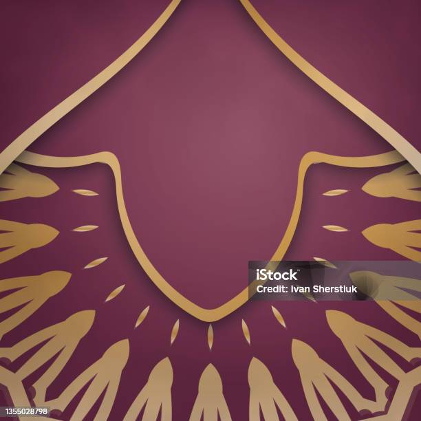 Template Kartu Ucapan Burgundy Dengan Pola Emas India Untuk Desain Anda