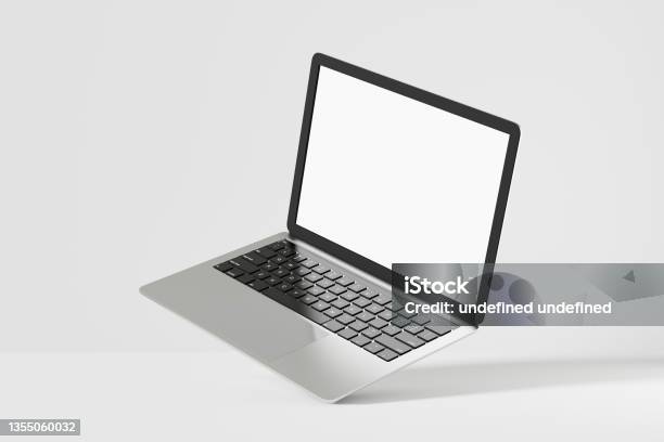Komputer Laptop Abuabu Perak Hitam Dengan Layar Putih Kosong Mockup 3d