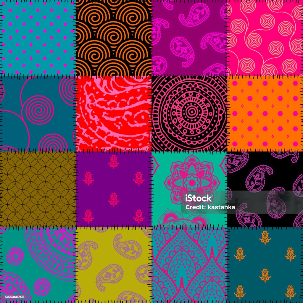Patchwork Textile Pattern Seamless Quilting Design Background Stock