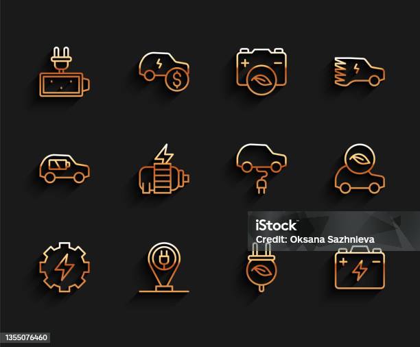 Réglez La Ligne Engrenage Et Foudre Recharge Parking Voiture Électrique