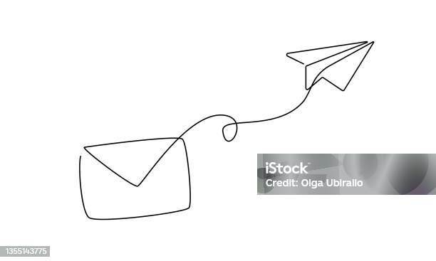 Un Dessin Au Trait Continu Dun Avion En Papier Volant Et Du Courrier