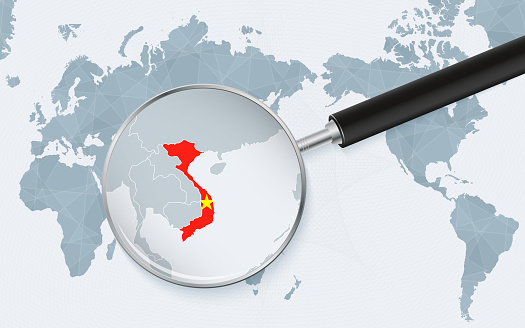 Asia Berpusat Pada Peta Dunia Dengan Kaca Yang Diperbesar Di Vietnam ... Asia Berpusat Pada Peta Dunia Dengan Kaca Yang Diperbesar Di Vietnam ...