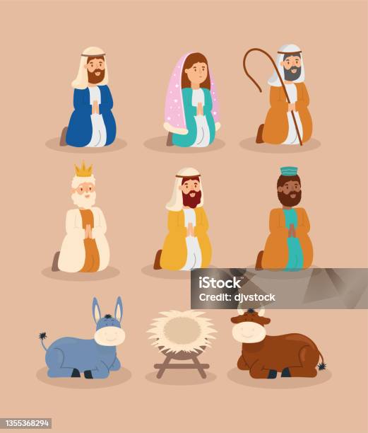 Ilustración De Pesebres Conjunto De Personas Y Más Vectores Libres De Derechos De Cuna Cuna