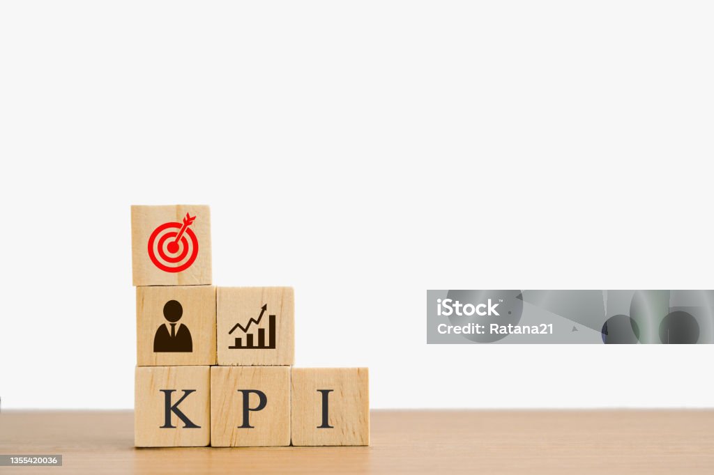 Wooden Cubes Business Icon On Kpi Word On Wood Desk For Key Performance