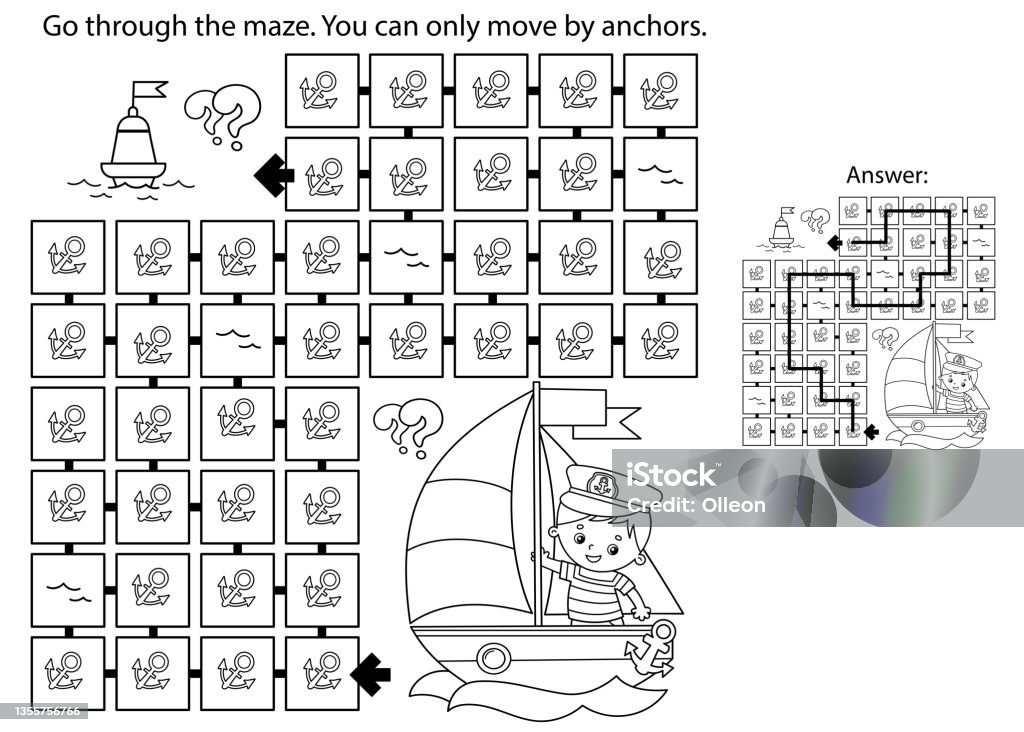 Labyrinthe Ou Jeu De Labyrinthe Puzzle Coloriage Contour Du Voilier De