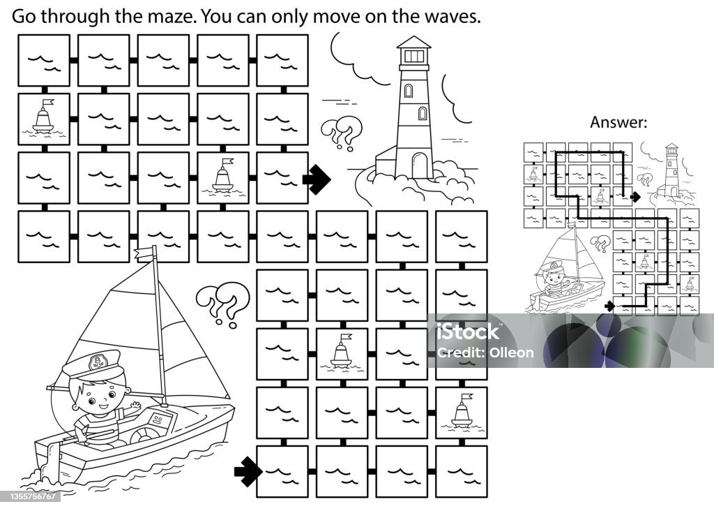 Labyrinthe Ou Jeu De Labyrinthe Puzzle Coloriage Contour Du Voilier De
