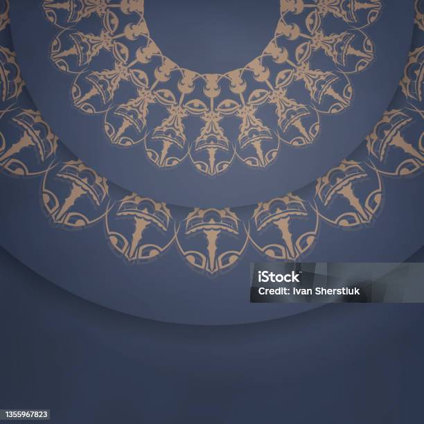 Brosur Ucapan Selamat Berwarna Biru Dengan Mandala Bermotif Coklat