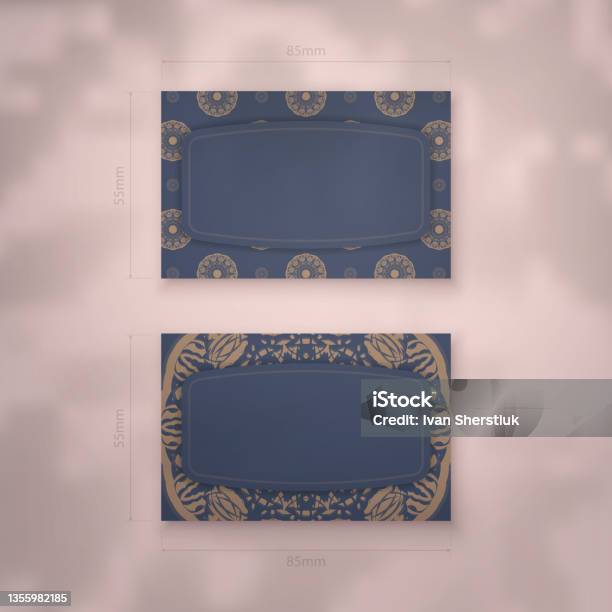 Template Kartu Nama Warna Biru Dengan Ornamen Coklat Abstrak Untuk