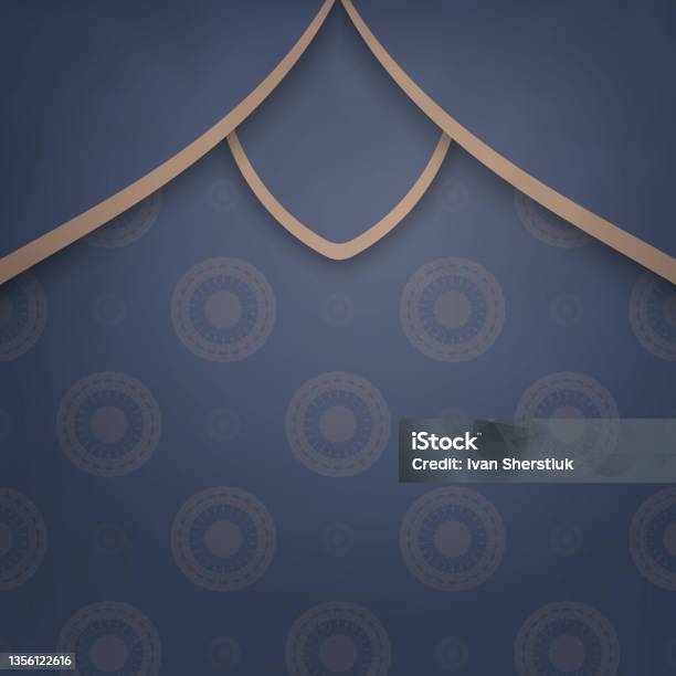 Brosur Template Berwarna Biru Dengan Ornamen Coklat Mewah Untuk Ucapan