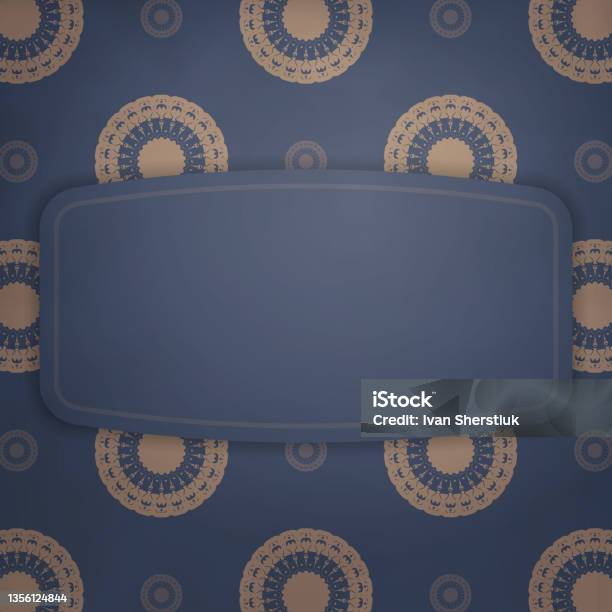 Template Brosur Berwarna Biru Dengan Ornamen Coklat Vintage Untuk