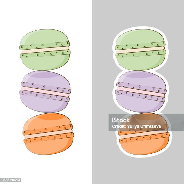 Macaron Sur Fond Blanc Et Gris Illustration Vectorielle Dans Un Style