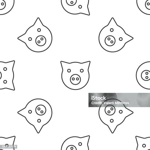 Ligne Grise Icône Cochon Isolé Motif Sans Couture Sur Fond Blanc