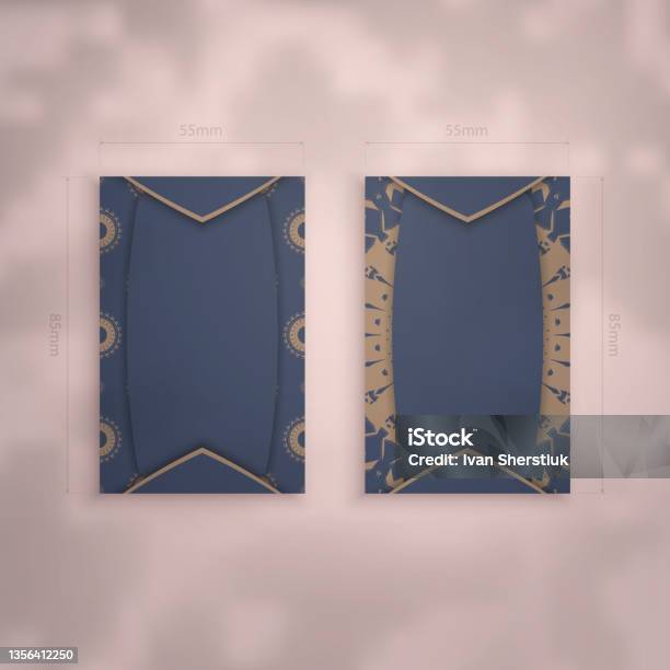 Kartu Nama Berwarna Biru Dengan Pola Coklat Vintage Untuk Kepribadian