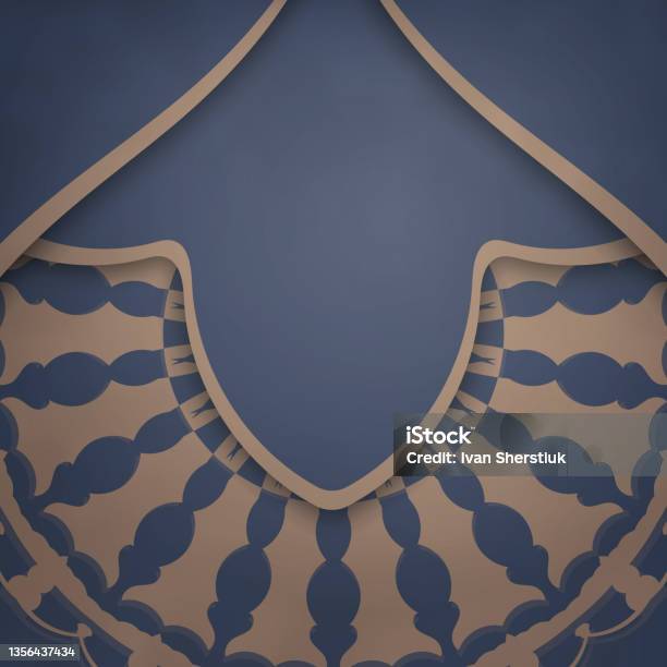 Template Kartu Ucapan Berwarna Biru Dengan Pola Coklat India Yang