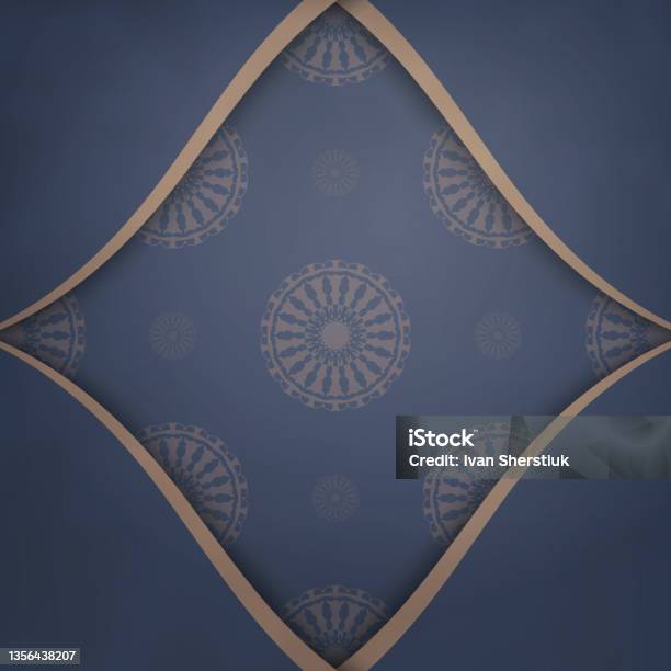 Template Kartu Ucapan Berwarna Biru Dengan Ornamen Coklat India Untuk