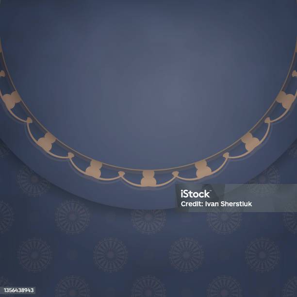 Template Greeting Brosur Berwarna Biru Dengan Ornamen Coklat Mewah