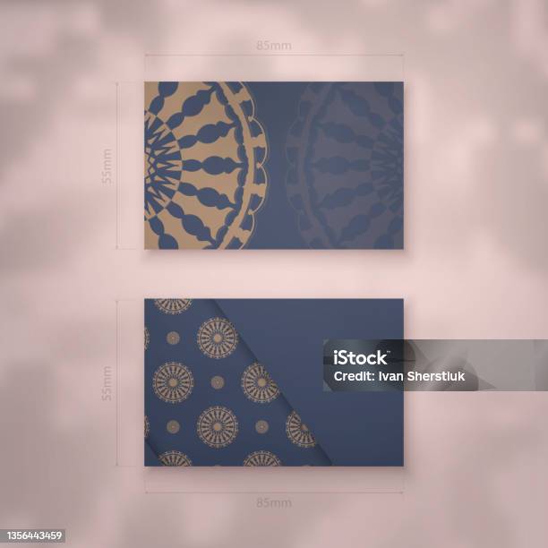 Kartu Nama Berwarna Biru Dengan Pola Coklat Abstrak Untuk Merek Anda