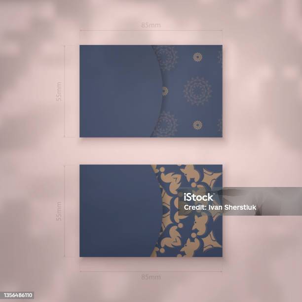 Template Kartu Nama Warna Biru Dengan Pola Coklat Abstrak Untuk Merek