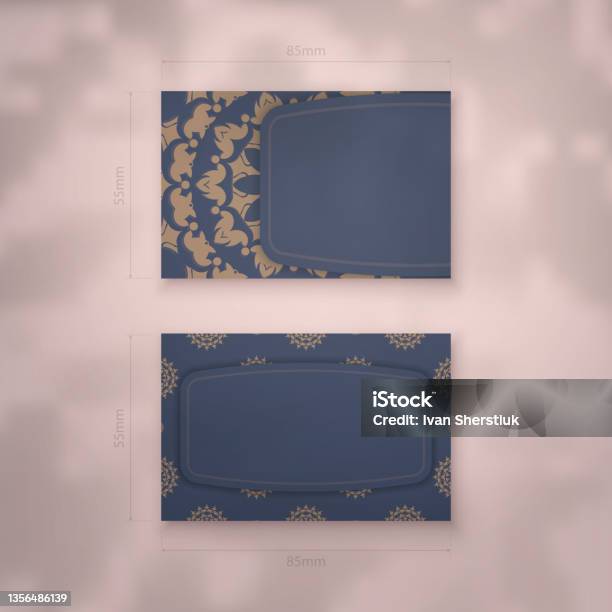 Template Kartu Nama Warna Biru Dengan Ornamen Coklat Abstrak Untuk