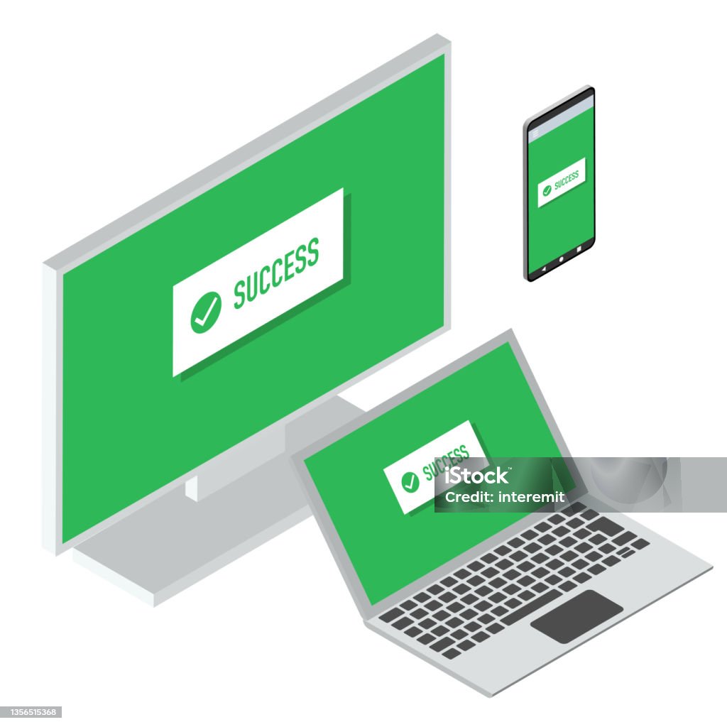 Laptop Pc Monitor Smartphone Shows Alert Message Success Vector ... Laptop Pc Monitor Smartphone Shows Alert Message Success Vector ...