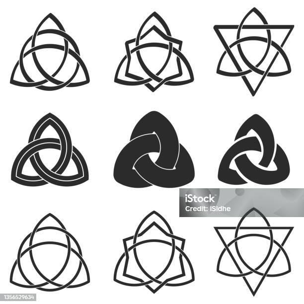 Jeu Dicônes Vectorielles Monochromes Avec Le Signe Ancien Triquetra
