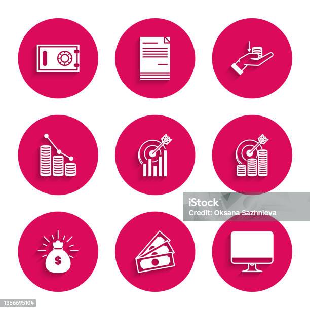 Atur Target Dengan Grafik Grafik Stacks Uang Kertas Tunai Layar Monitor