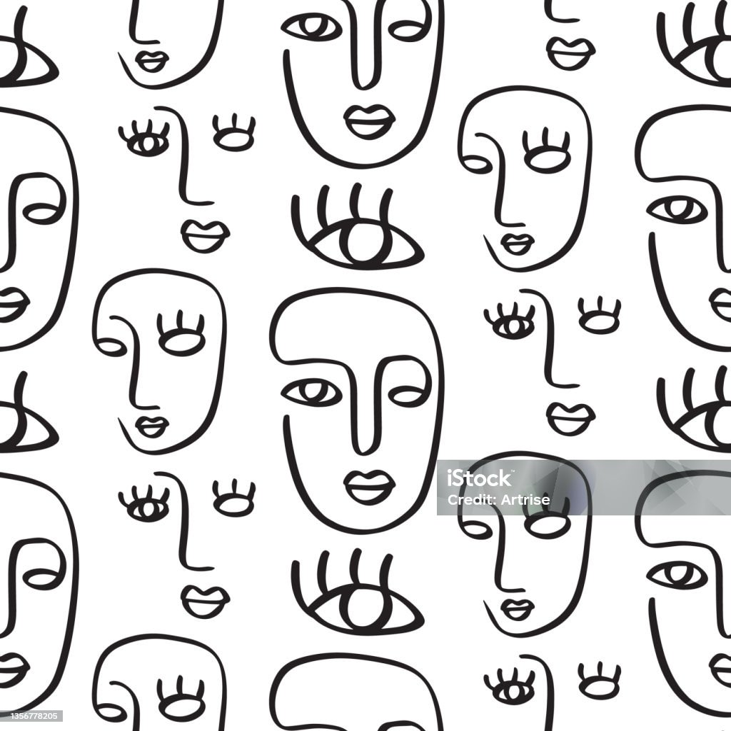 One Line Drawing Women Seamless Pattern Stock Illustration Download