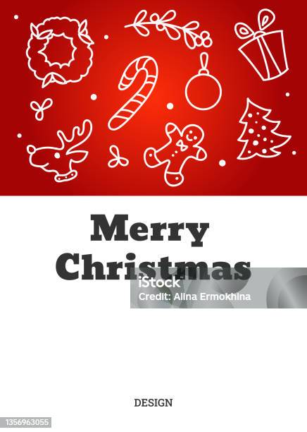 Kartu Natal Dengan Figur Kontur Roti Jahe Pohon Natal Dan Karangan