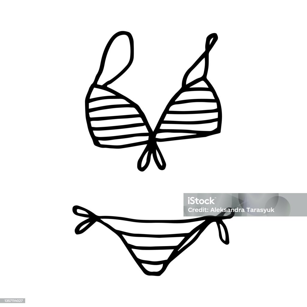 Hand Drawn Women Swimsuit In Doodle Style Swimwear Vector Illustration