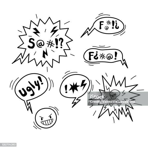 Doodle Bulle De Discours Dessinée À La Main Avec Des Symboles De Jurons