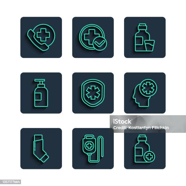 Atur Garis Inhaler Tas Iv Botol Sirup Obat Perisai Medis Dengan Salib ... Atur Garis Inhaler Tas Iv Botol Sirup Obat Perisai Medis Dengan Salib ...
