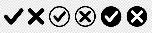 Set approval check mark and cross icons in circle and square, checklist ...
