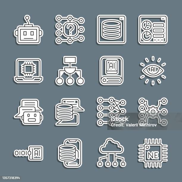 Set Line Processor Cpu Neural Network Artificial Intelligence Ai Server Data Algorithm Robot And