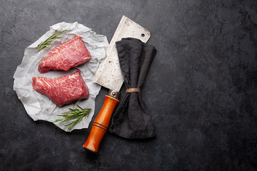 Steak Daging Sapi Marmer Dua Steak Fillet Mentah Segar Foto Stok