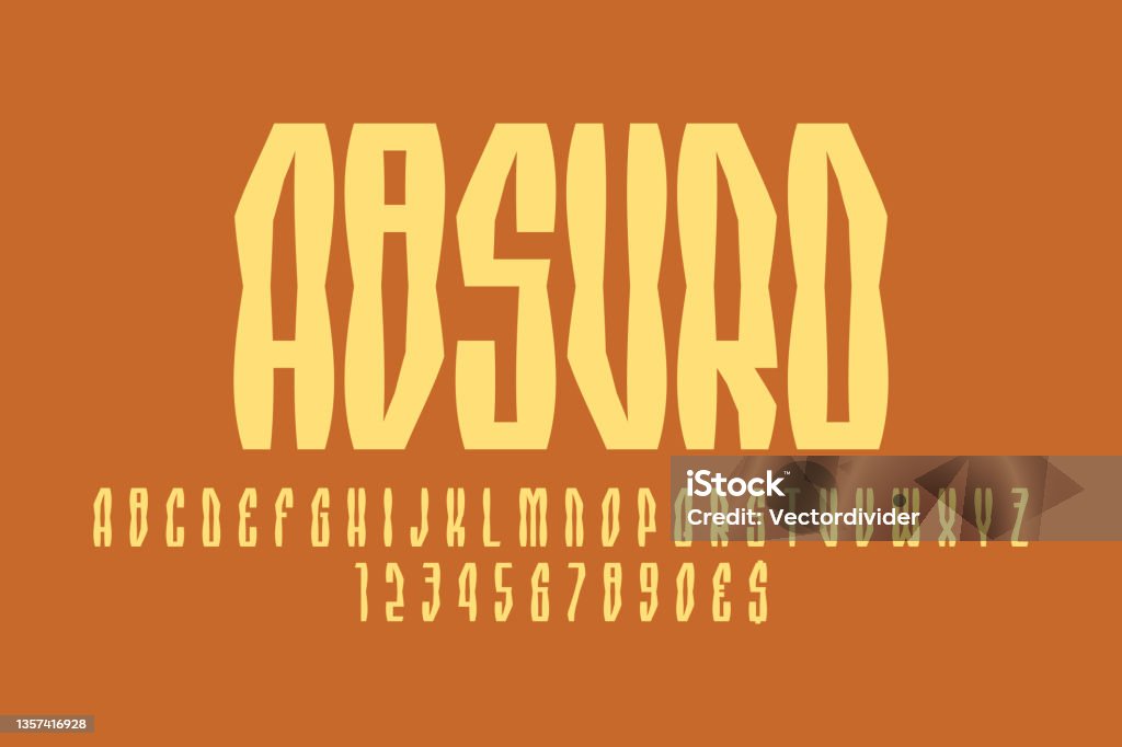 Font Tampilan Artistik Yang Absurd Huruf Angka Dan Tanda Mata Uang