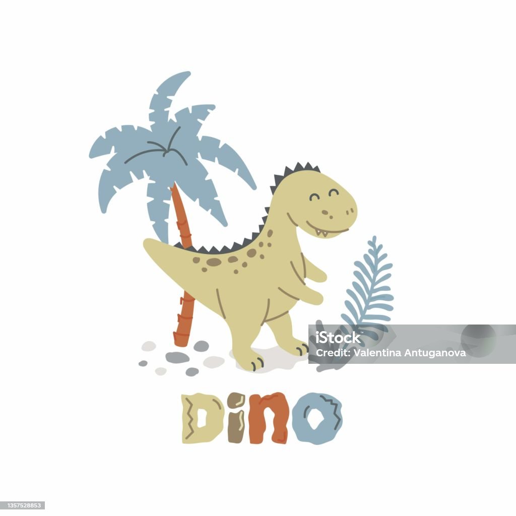 Poster Lucu Dengan Komposisi Dinosaurus Kecil Telapak Tangan Cetakan