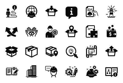 Vector Set Of Industrial Icons Related To Technical Algorithm Engineer And Send Box Vector Stock 6474