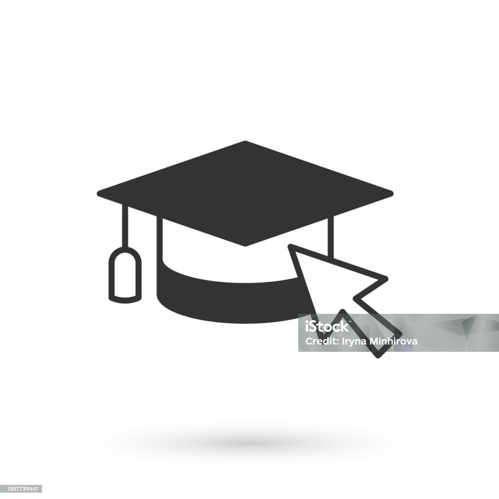 Casquette De Graduation Grise Avec Icône De Curseur Isolée Sur Fond