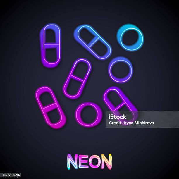 Ligne Néon Brillante Icône De Biohacking De Flacon De Pilule Médicale