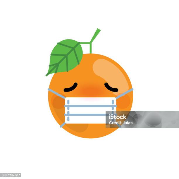 Kartun Oranye Lucu Dengan Topeng Medis Ikon Vektor Emoji Wajah Sakit