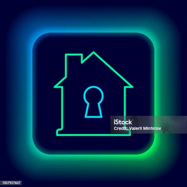 Ligne Néon Brillante Maison Sous Icône De Protection Isolée Sur Fond