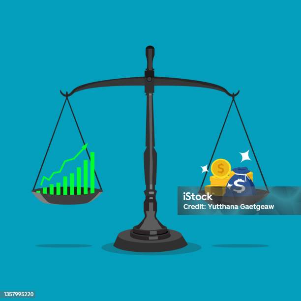 Balances Avec Des Graphiques Boursiers Et Des Sacs Dargent Concept