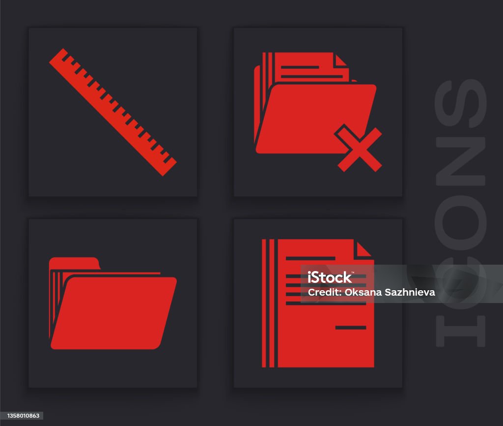 Set File Document Ruler Delete Folder And Document Folder Icon Vector
