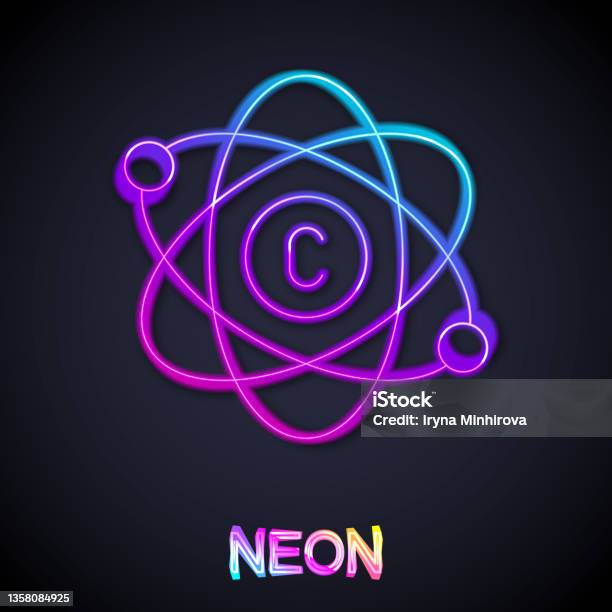 Ligne Néon Brillante Icône Atom Isolée Sur Fond Noir Symbole De La