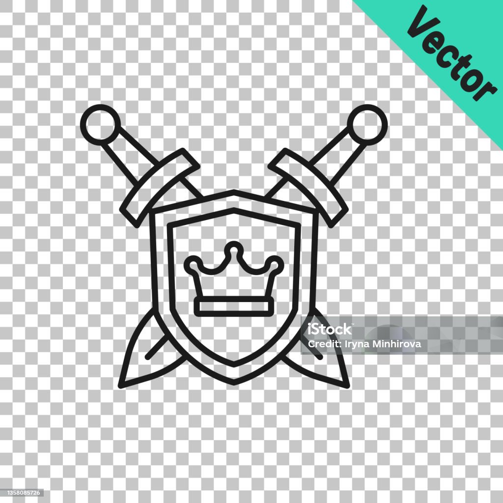 Ilustración de Escudo Medieval De Línea Negra Con Icono De Espadas ... Ilustración de Escudo Medieval De Línea Negra Con Icono De Espadas ...